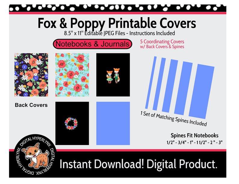 Fun Fox Printable Binder Notebook Journal Covers Instant Download ...