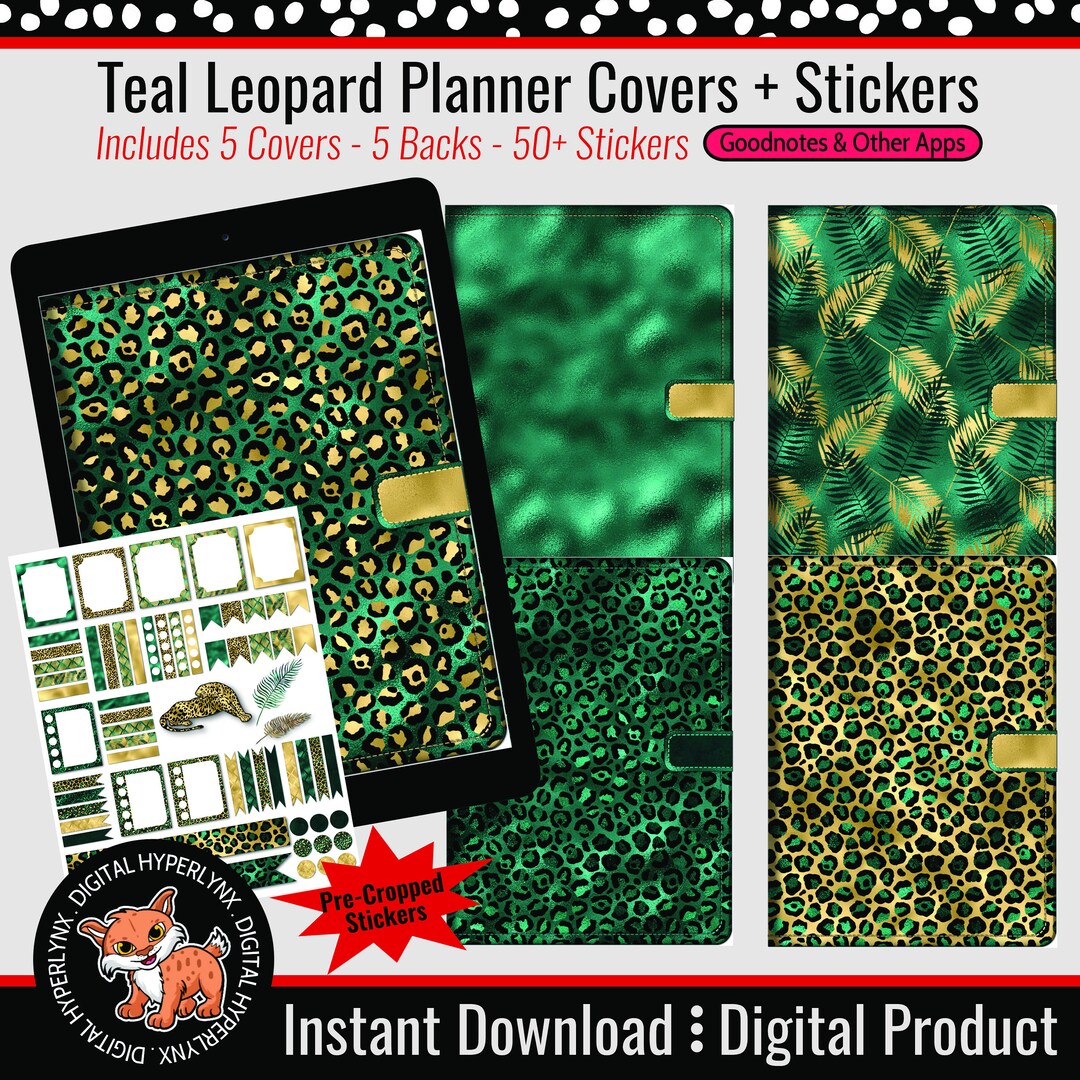 Teal Green Leopard Print Digital Planner Notebook Covers - Etsy