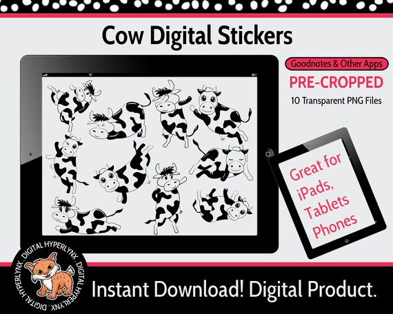 cute digital sticker cow sticker Digital planner stickers digital ...