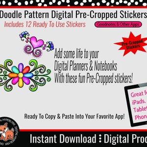 Pre-Cropped Digital Planner Sticker Pack Colorful Doodle | Etsy