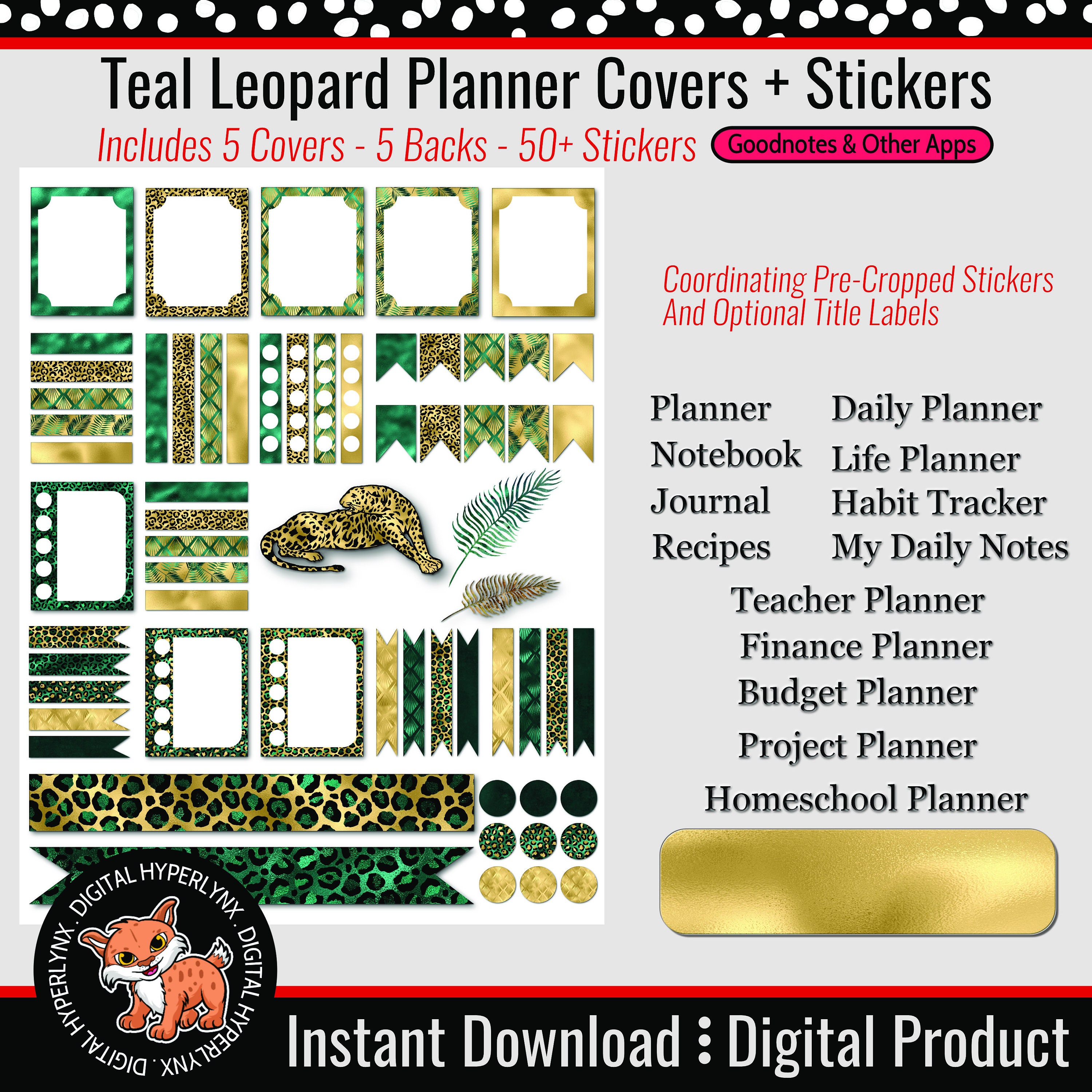 Teal Green Leopard Print Digital Planner Notebook Covers - Etsy
