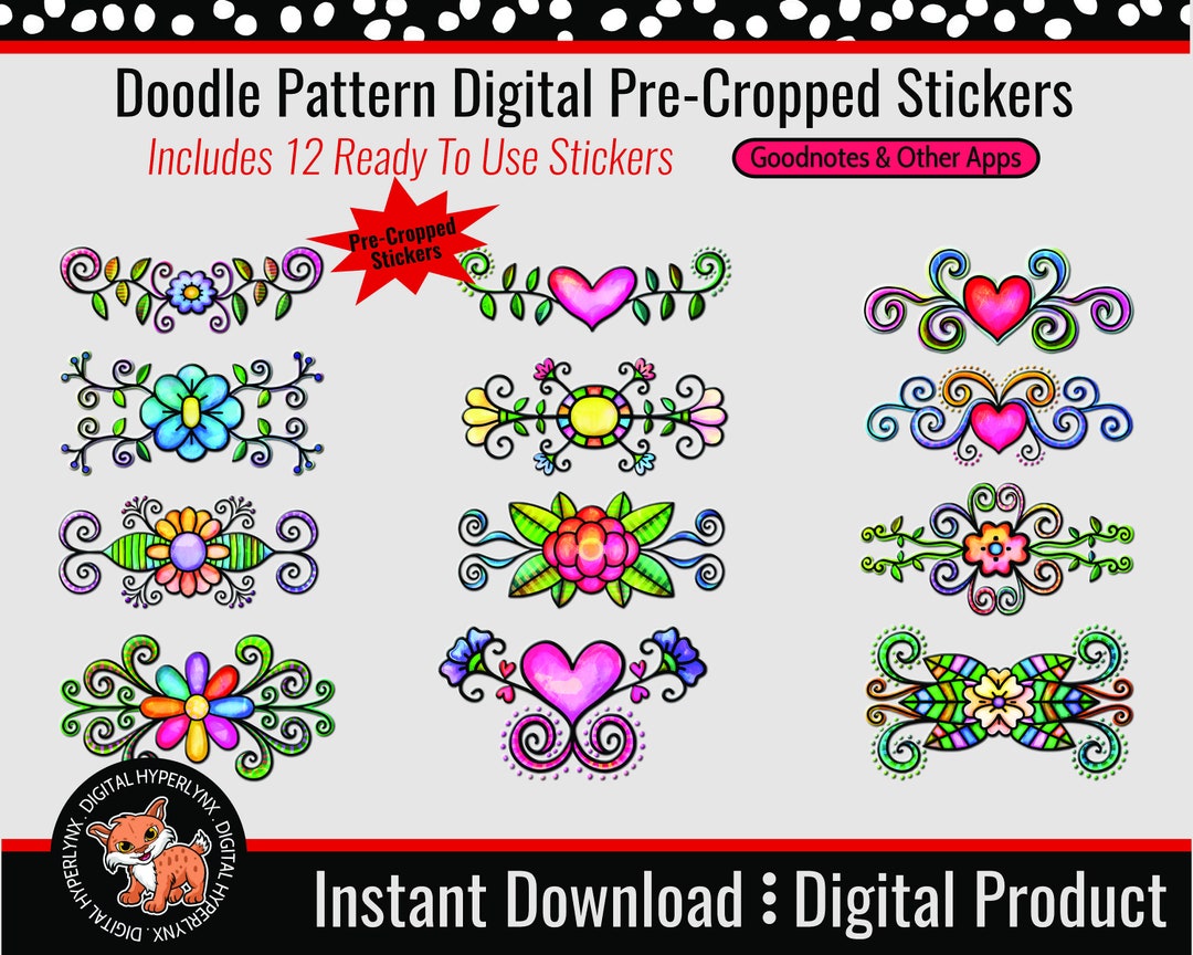Pre-cropped Digital Planner Sticker Pack Colorful Doodle Pattern ...