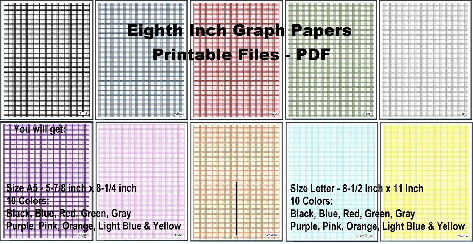 1/8 Inch Graph Paper Printable Color Graph Pages Download - Etsy