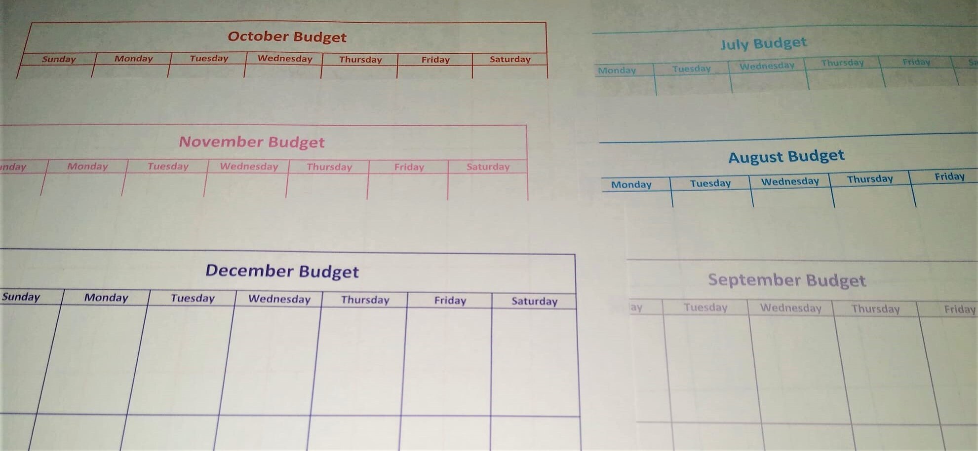 Budget Calendars Color Budget Calendars Download PDF Files - Etsy
