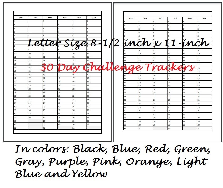 30 Day Challenge Trackers Color Challenge Pages Download PDF - Etsy