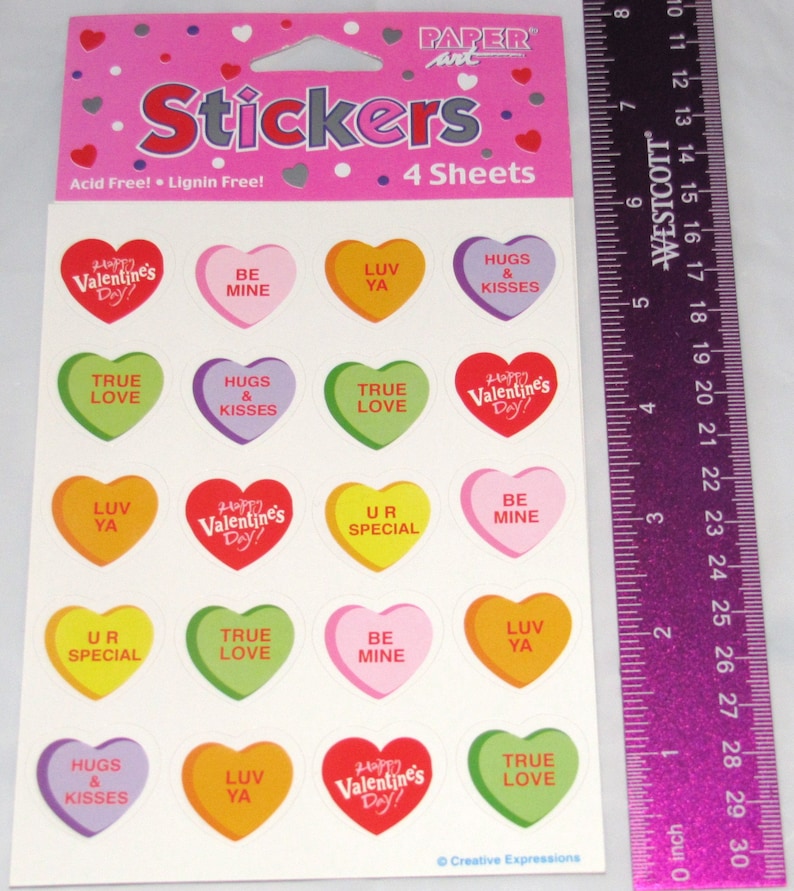 Conversation Heart Valentine Stickers 044005 4 SHEETS/PK | Etsy