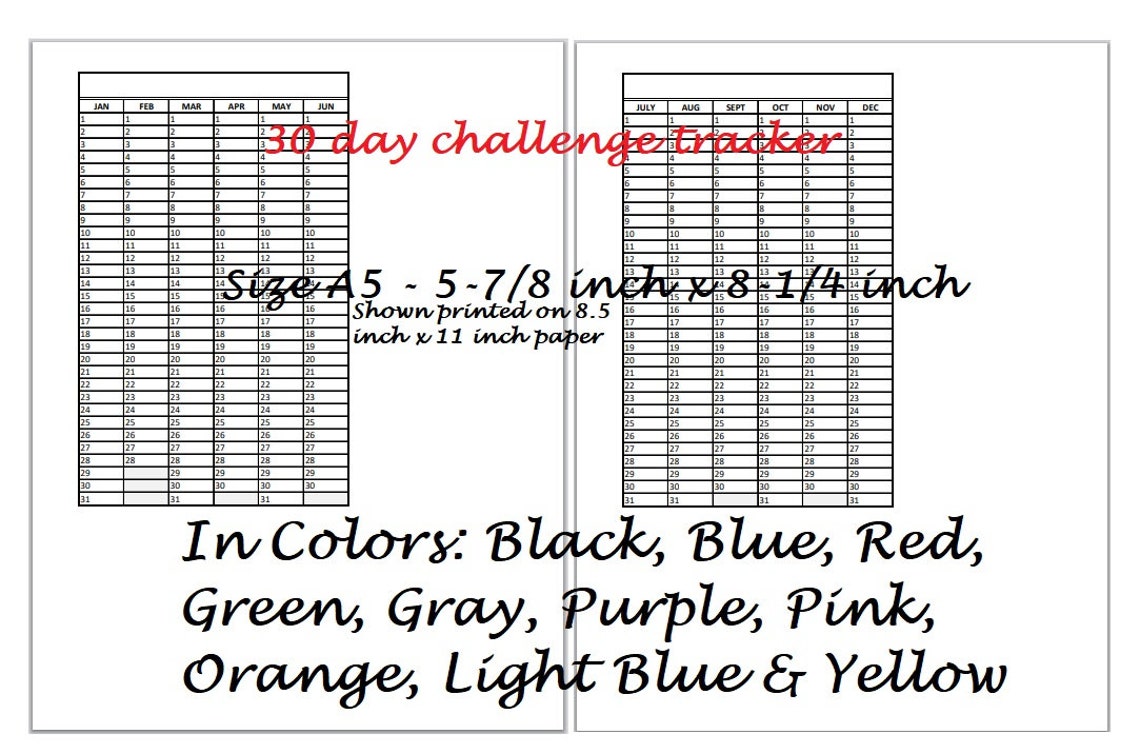 30 Day Challenge Trackers Color Challenge Pages Download PDF - Etsy