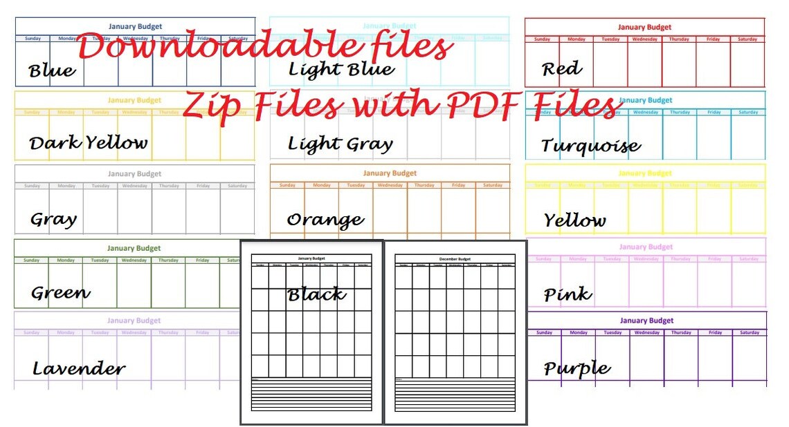 Budget Calendars Color Budget Calendars Download PDF Files - Etsy