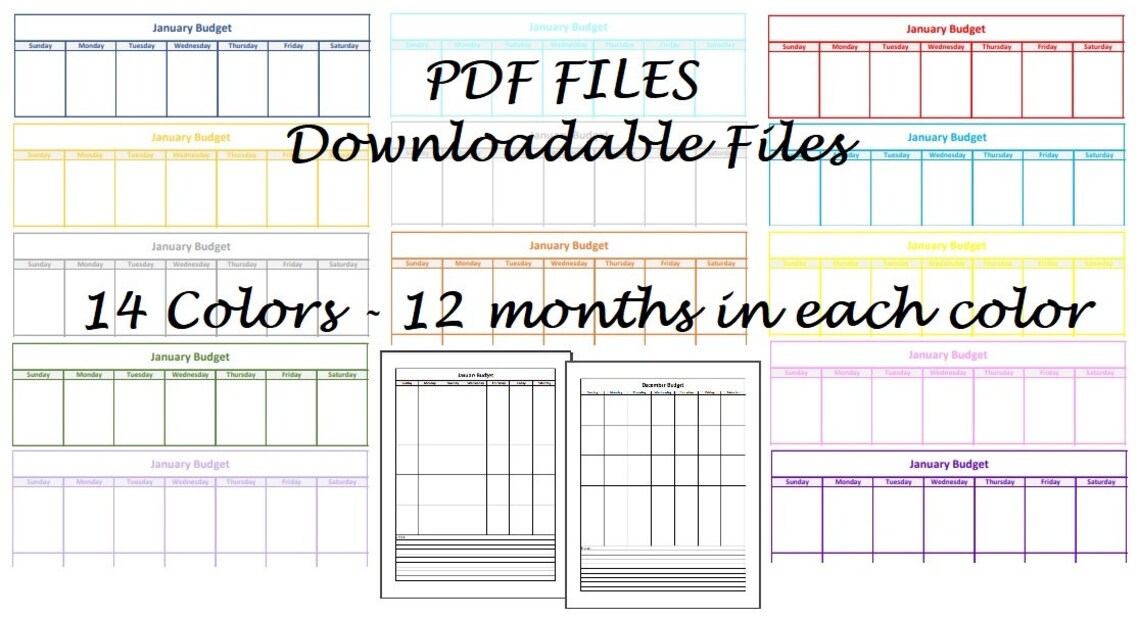 Budget Calendars Color Budget Calendars Download PDF Files - Etsy