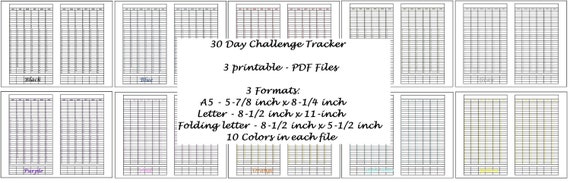 30 Day Challenge Trackers Color Challenge Pages Download PDF | Etsy