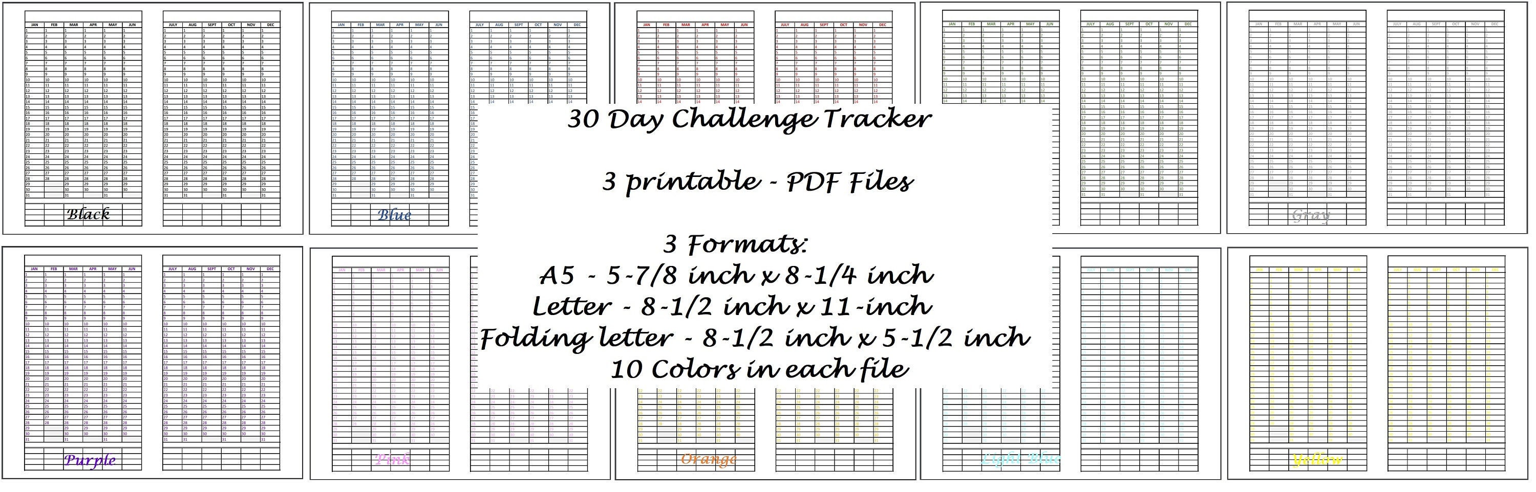 30 Day Challenge Trackers Color Challenge Pages Download PDF - Etsy