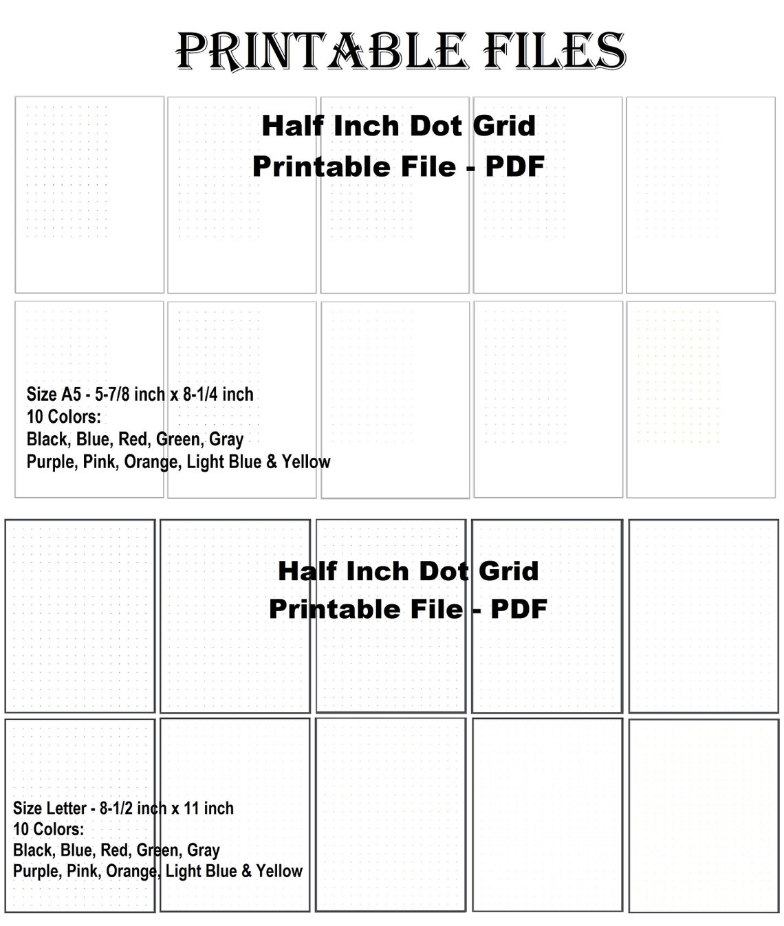 1/2 Inch Dot Grid Printable Color Dot Grid Pages Download - Etsy