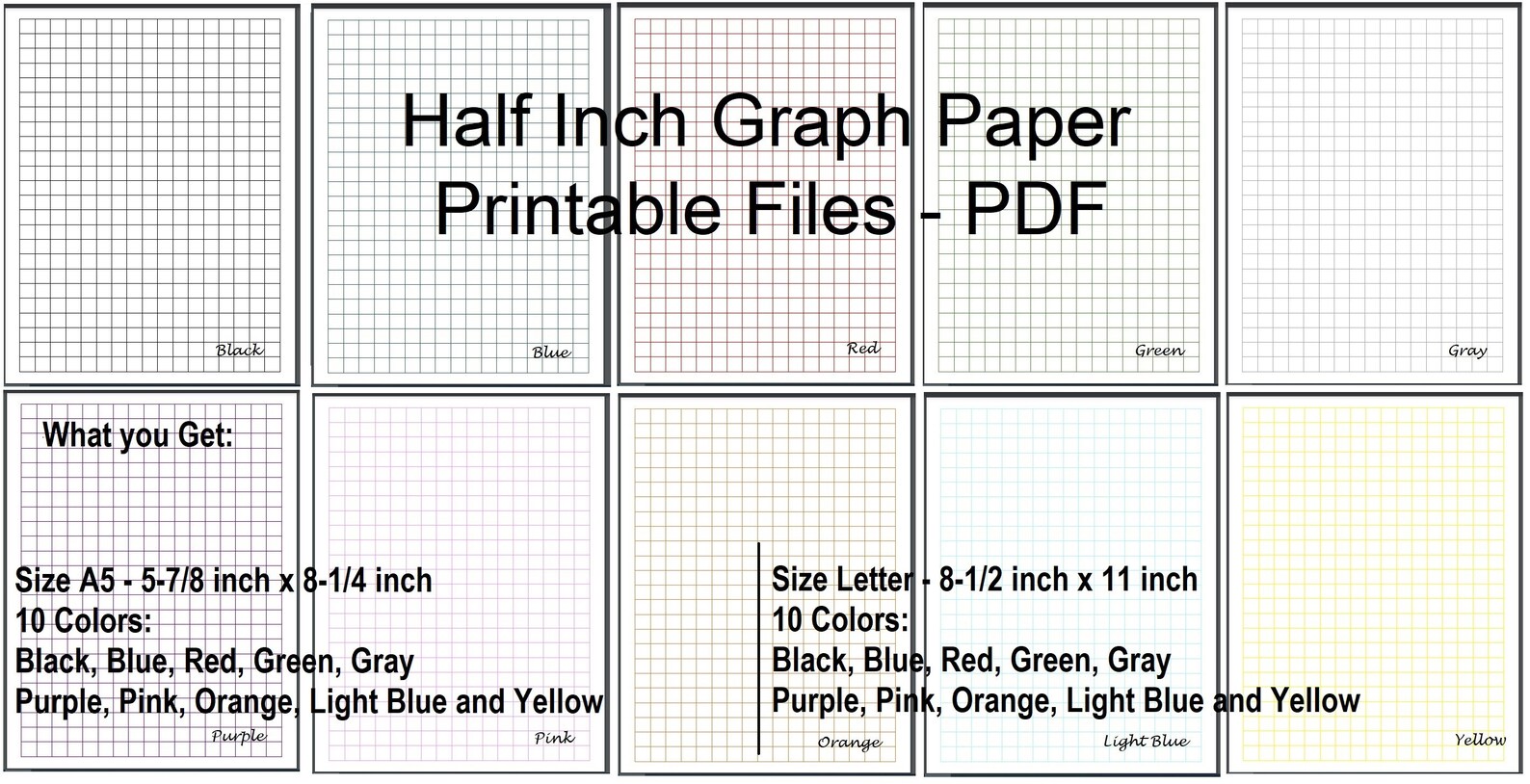1/2 Inch Graph Paper Printable, Color Graph Pages, Download PDF Files ...