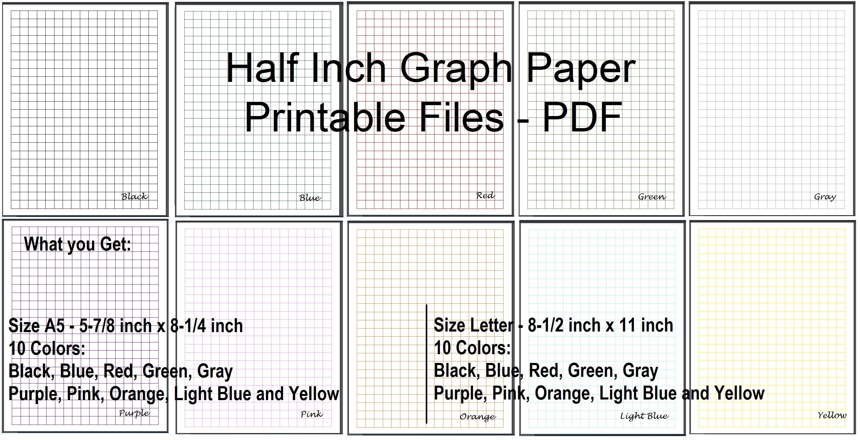 1/2 Inch Graph Paper Printable, Color Graph Pages, Download PDF Files ...