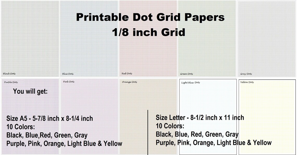 1/8 Inch Dot Grid Printable Color Dot Grid Pages Download - Etsy