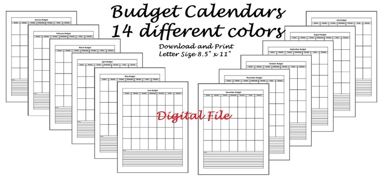 Budget Calendars Color Budget Calendars Download PDF Files - Etsy