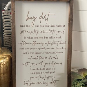 Buy Dirt Sign, Farmhouse Sign, Wall Decor, Lyric Wooden Sign, Buy Dirt ...