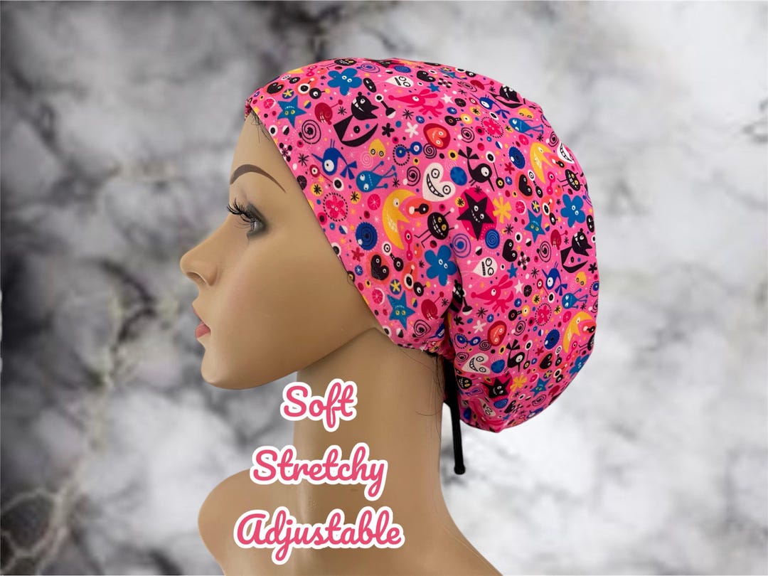 Halloween Icons Pink Scrub Cap/soft &stretchy Adjustable Nurse Surgical ...
