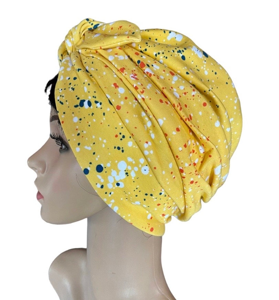 Yellow Colorful Paint Splash With Bow Soft Stretchy Turban - Etsy