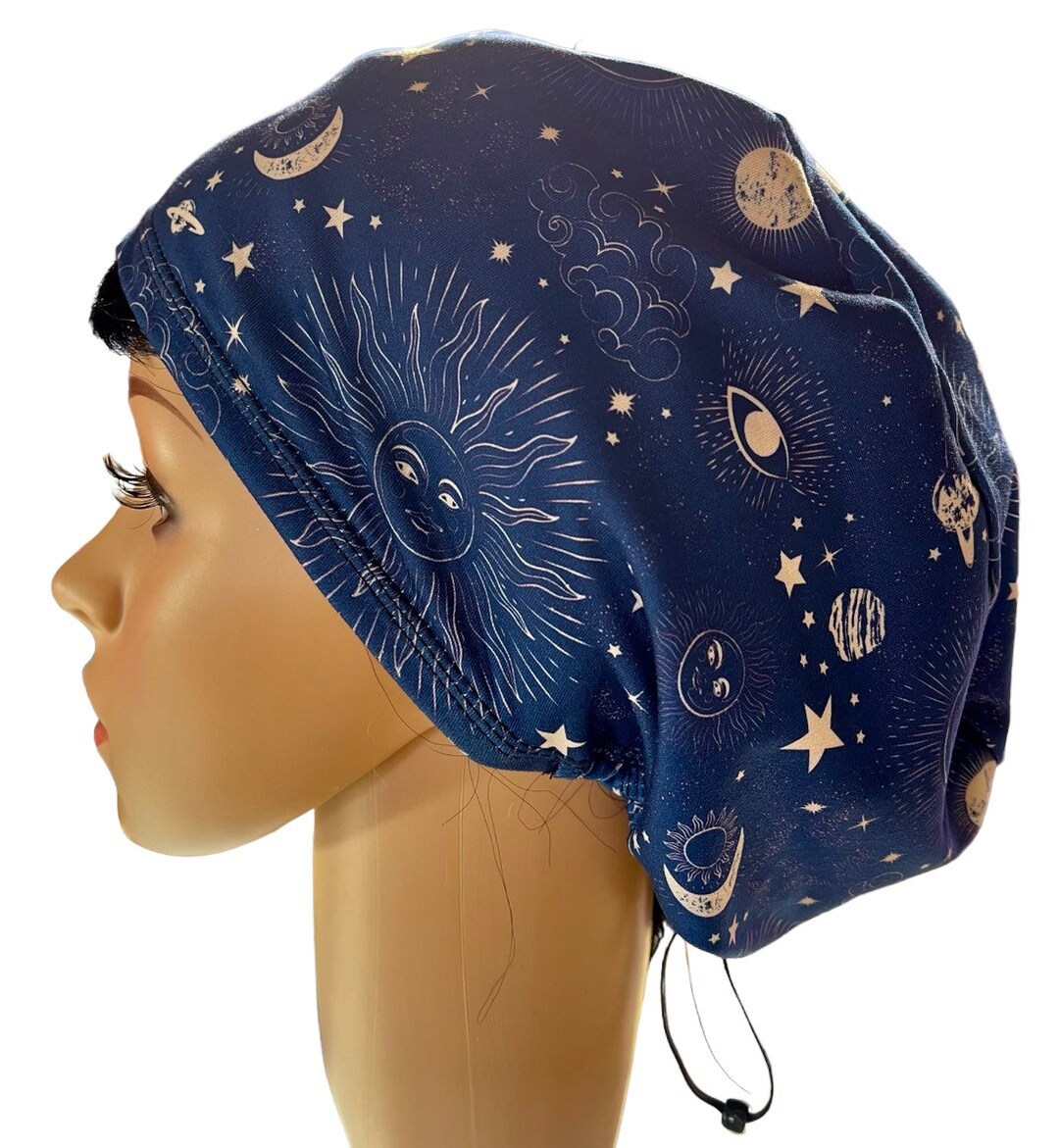 Soft Galaxy/sun/moon Blue Scrub Cap/stretchy Surgical Hat/satin Linen ...