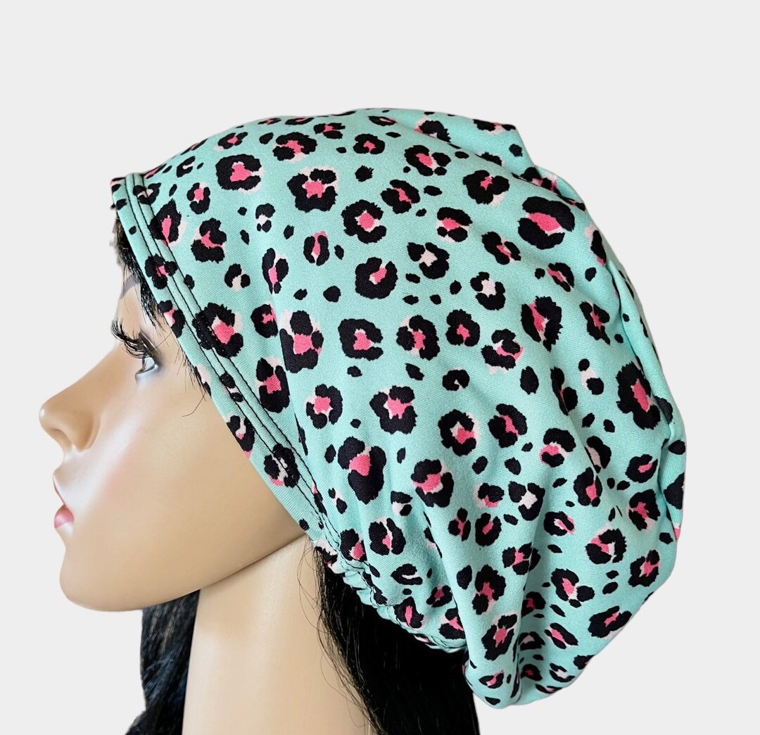 Animal Print Leopard Mint/pink Scrub Cap/soft Stretchy Surgical Hat ...
