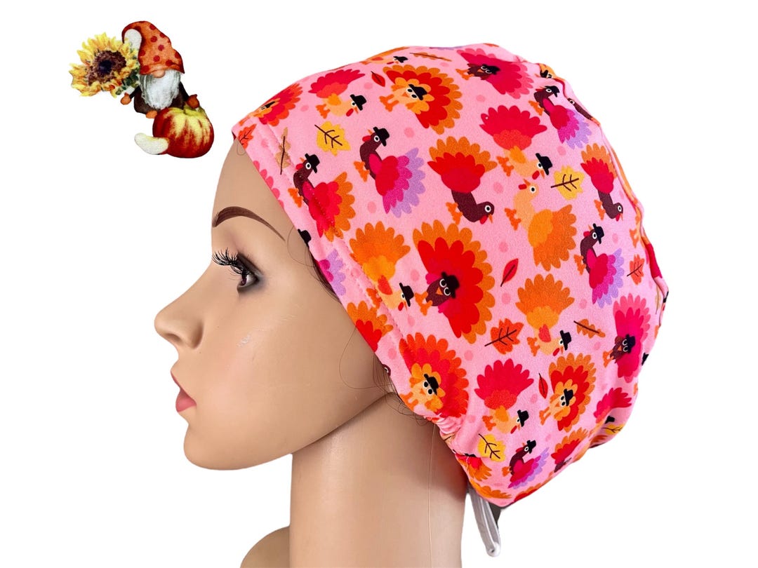 Thanksgiving Turkey Print Scrub Cap: Adjustable Surgical Hat, Satin ...