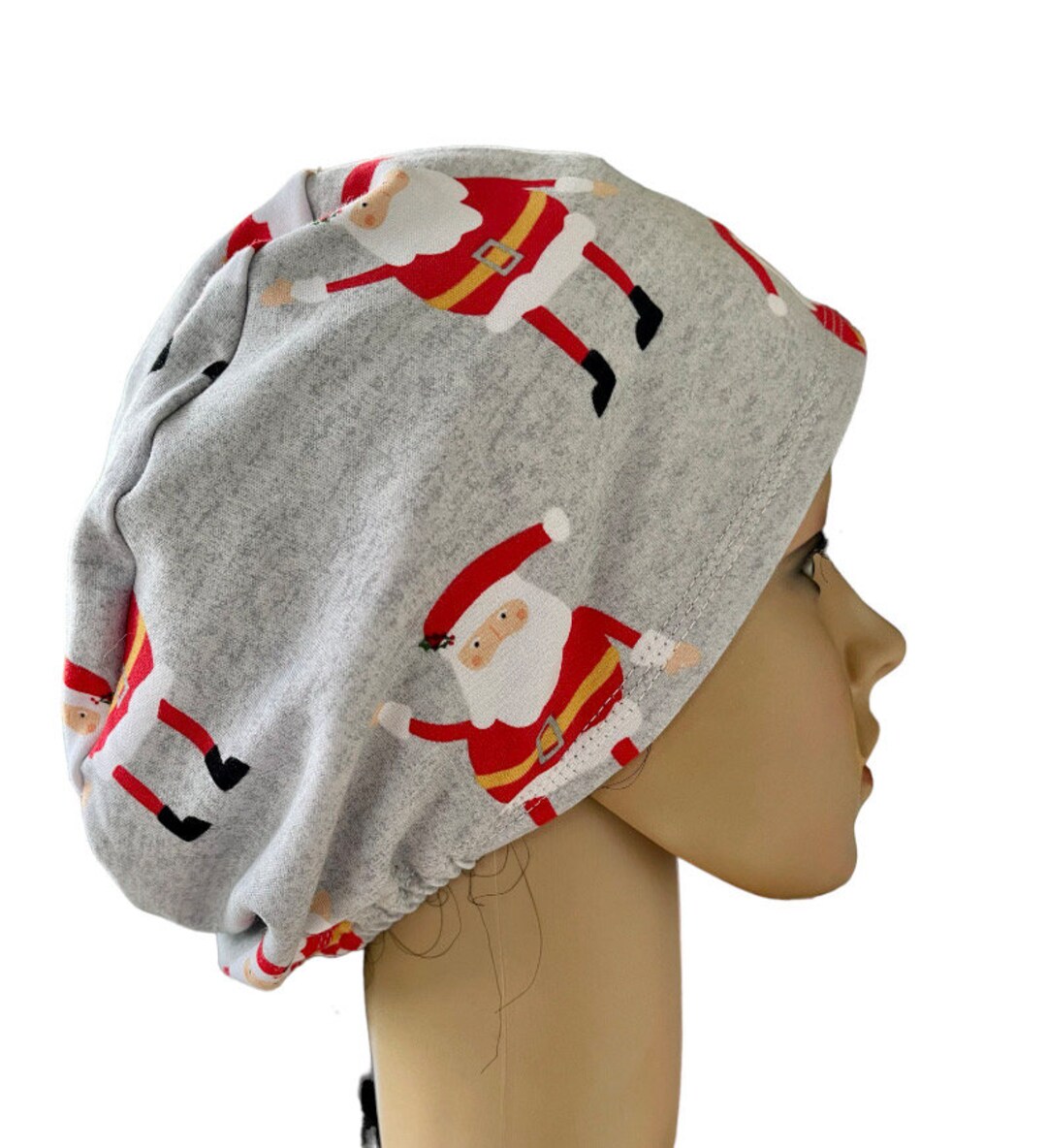 Christmas Santa Scrub Cap: Soft Gray Jersey Nurse Hat - Etsy