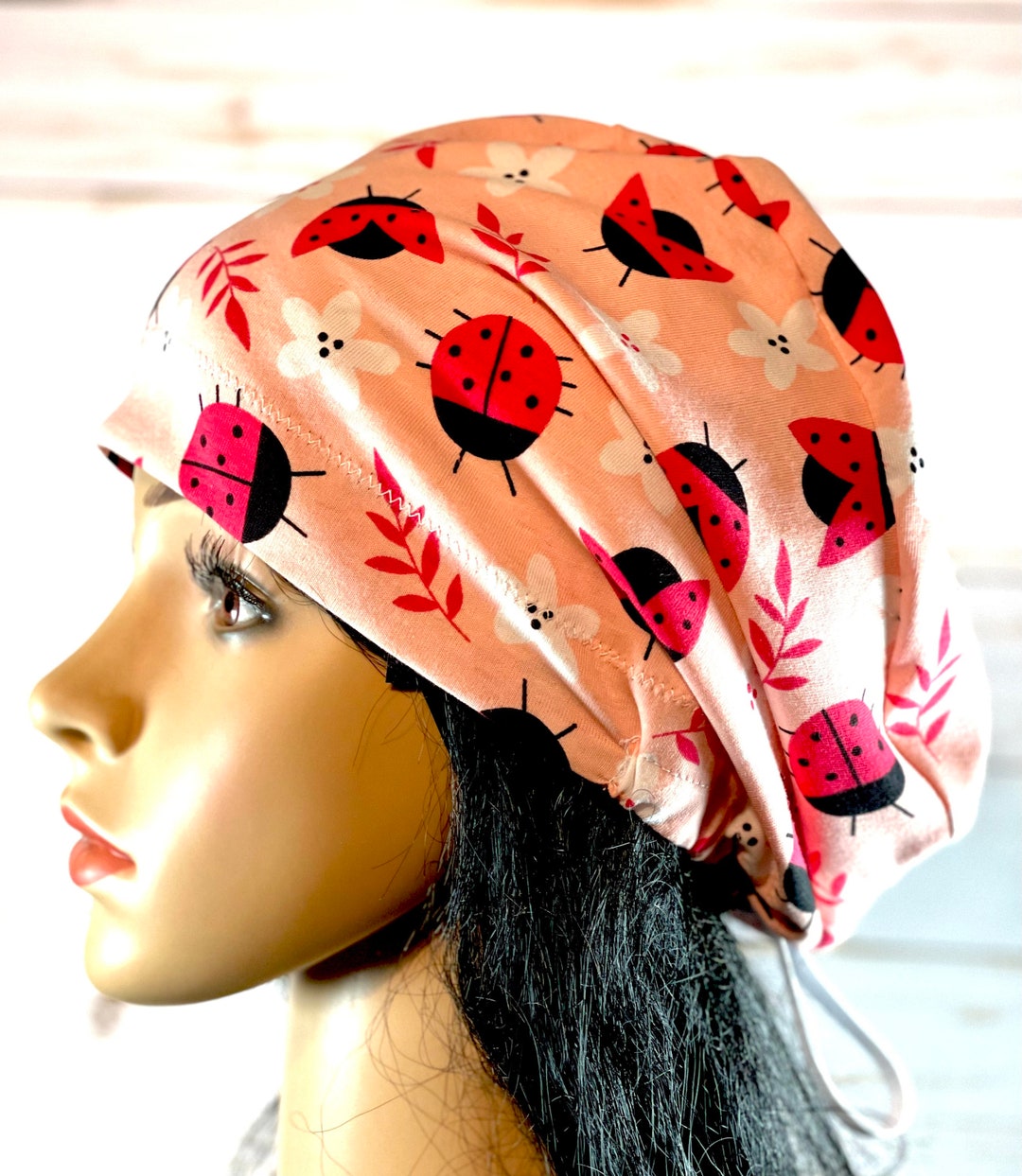 Soft Stretchy Ladybug Pink Scrub Cap/euro Style Adjustable Surgical Cap ...