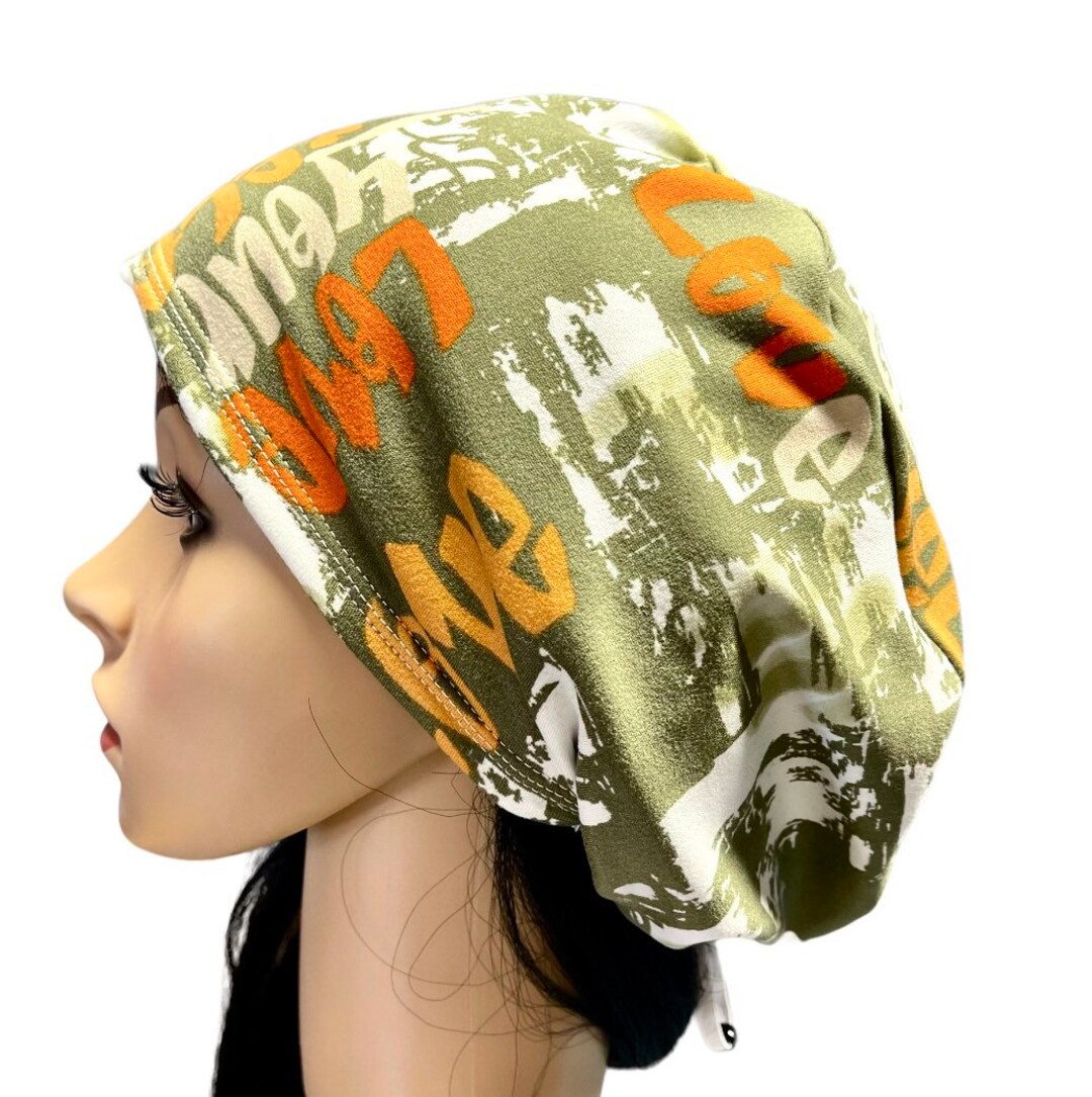 Soft Camo Olive/words Scrub Cap/euro Style Adjustable Stretchy Nurse ...