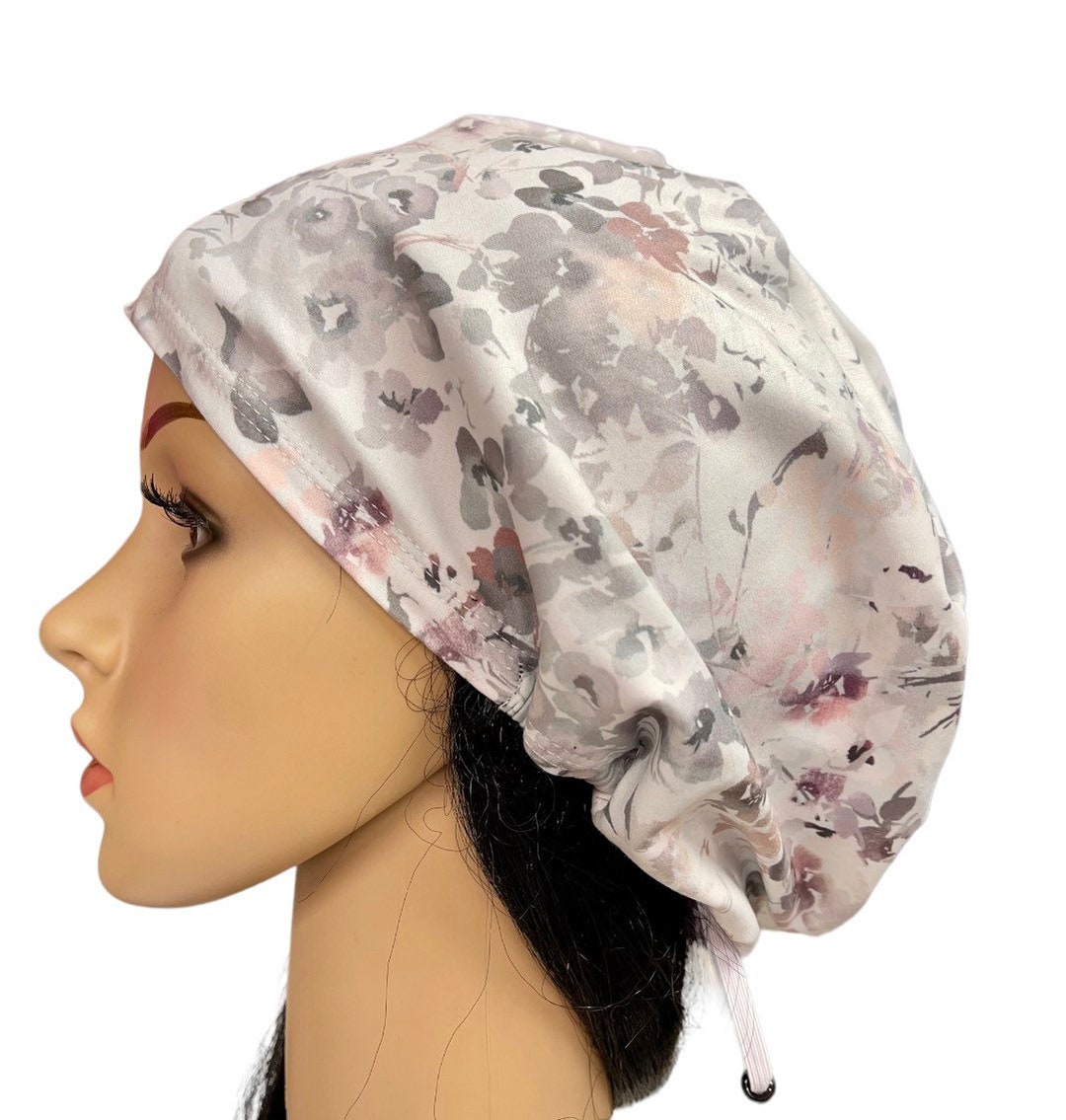 Soft Cream Pastel Flowers Scrub Cap/stretchy Surgical Hat/satin Linen ...