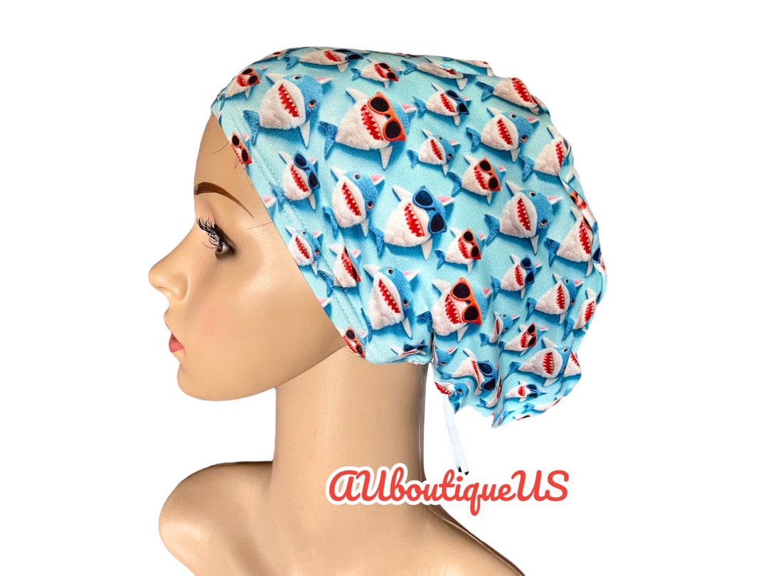 Funny Sharks Scrub Cap: Blue Summer Soft Stretchy Nurse Hat - Etsy