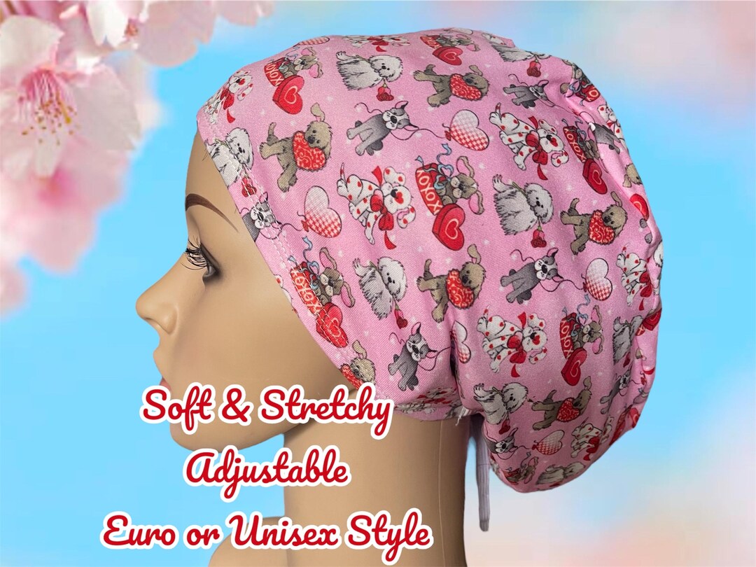 Valentines Puppy Surgical Cap: Pink Nurse Scrub Hat, Adjustable - Etsy
