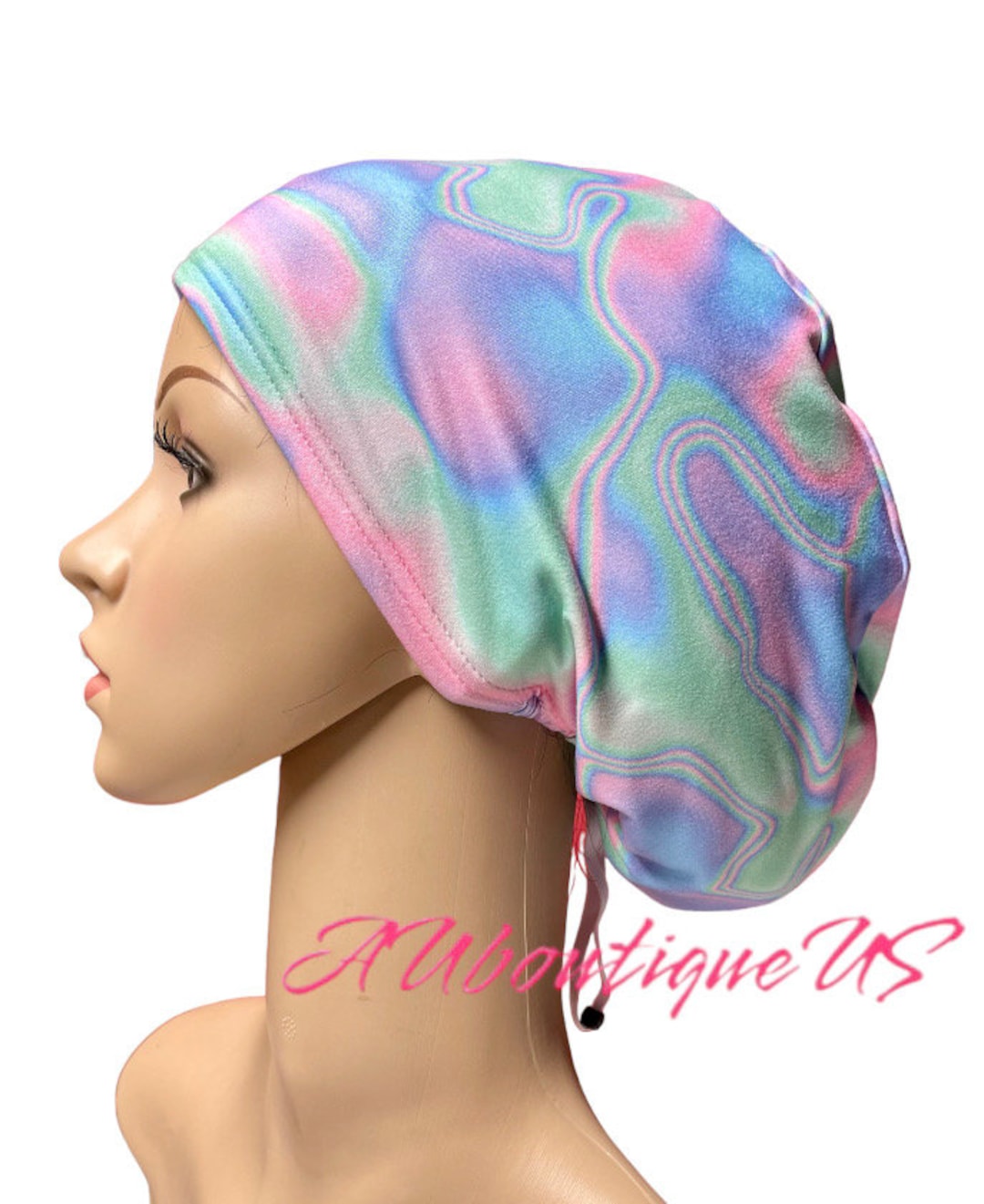 Neon Green/blue/purple/pink Swirls Summer Scrub Cap/soft Stretchy Euro ...