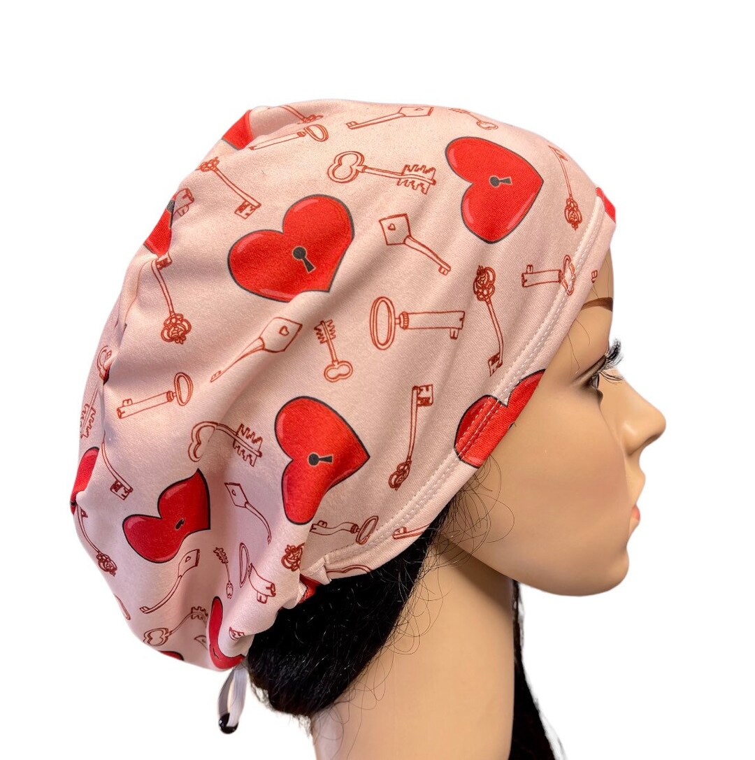 Valentine’s Soft Key to the Heart Scrub Cap/satin Linen Option/stretchy ...