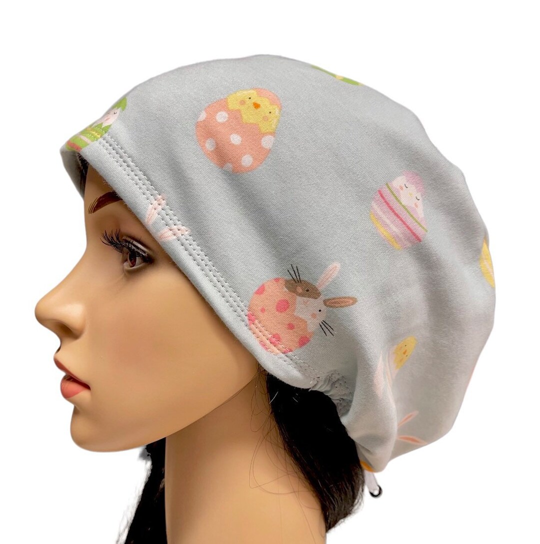 Soft Easter Bunnies/eggs Scrub Cap/light Blue Pastel Adjustable Euro ...
