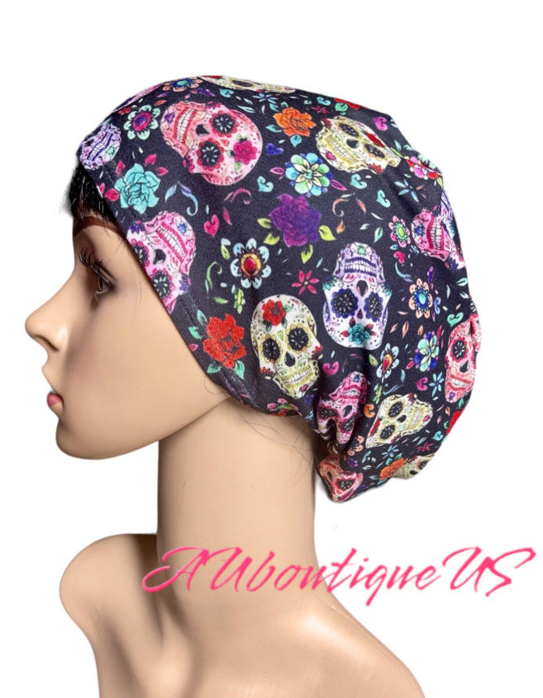 Sugar Skull Scrub Cap: Floral Print, Adjustable Surgical Hat - Etsy