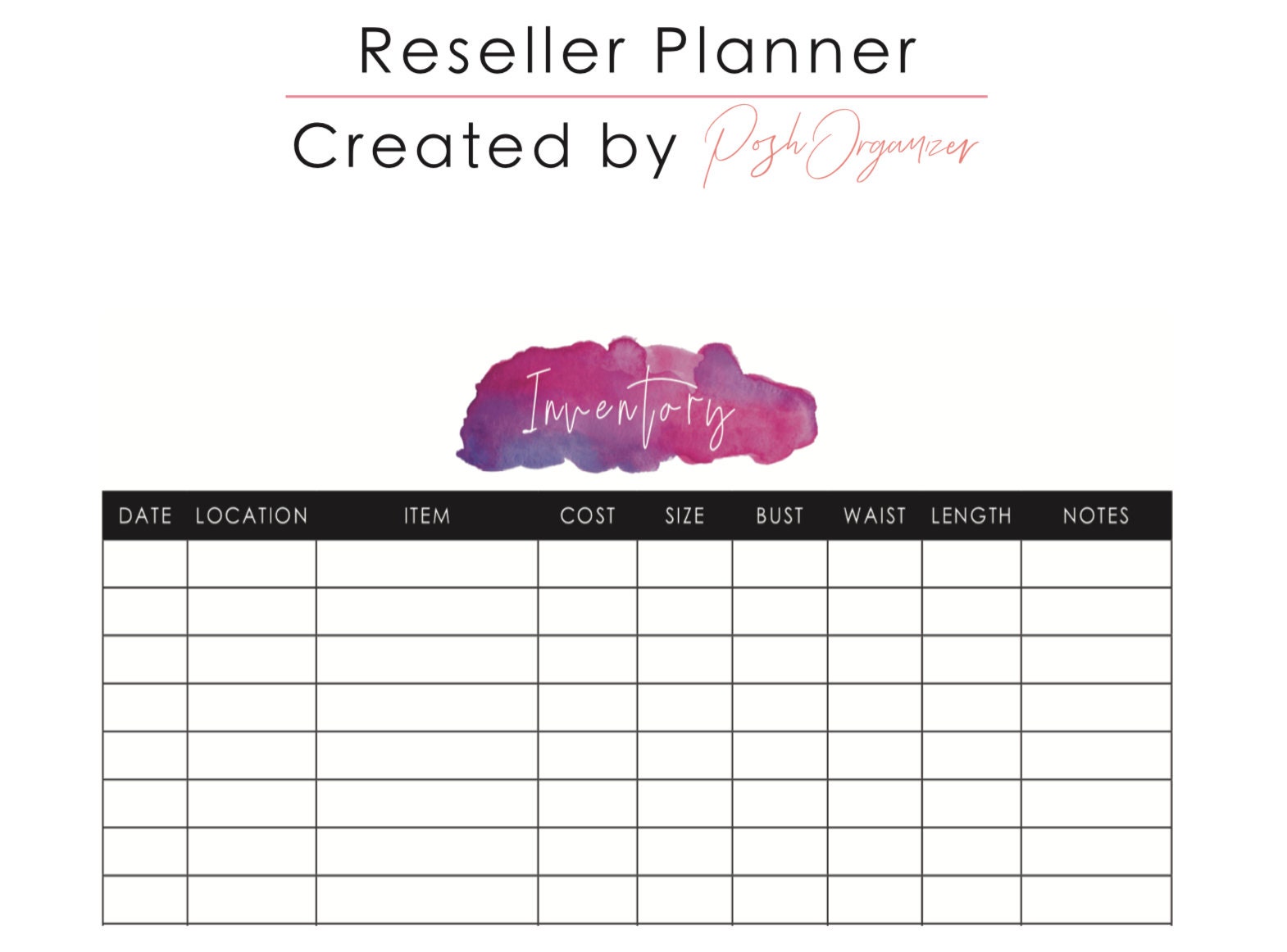 Poshmark Inventory Sheet (landscape) - Etsy