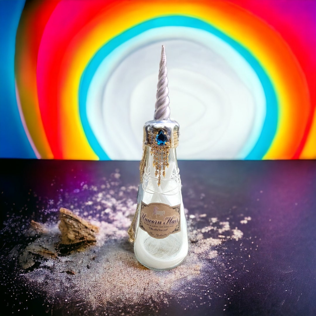 Tall Unicorn Hair Glass Potion Bottle With Unicorn Horn and Jewels ...
