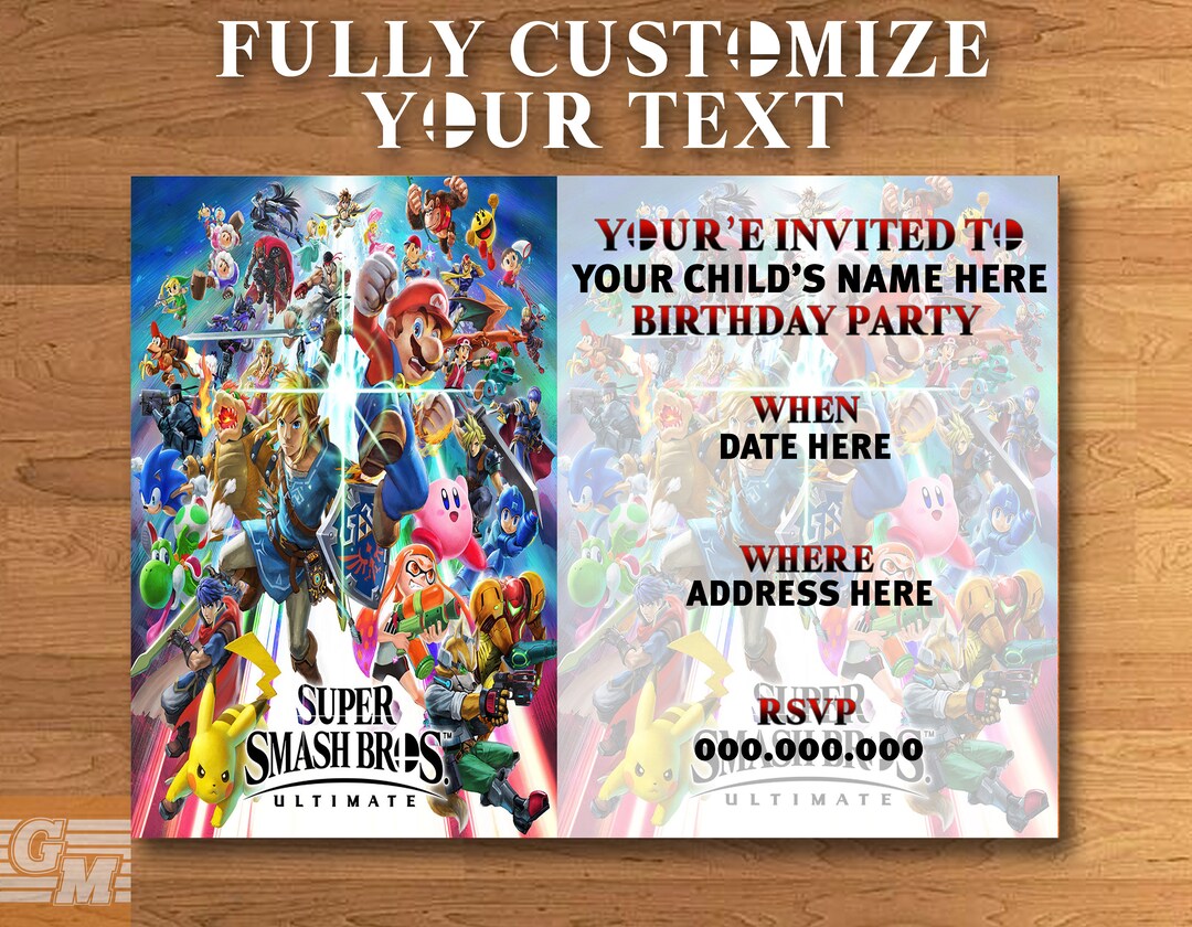 Super Smash Bros Ultimate Customized Digital Party Invitation Card - Etsy