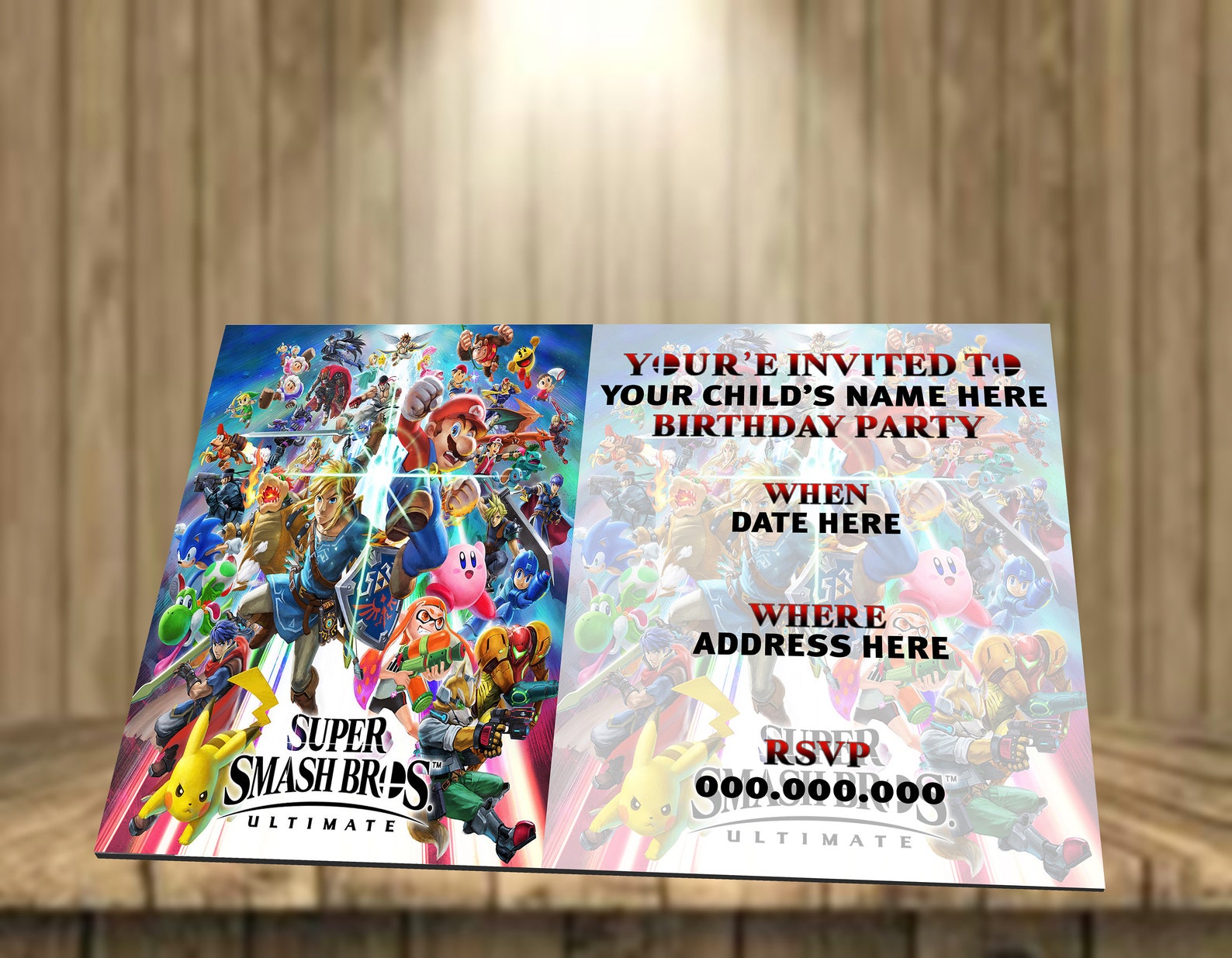 Super Smash Bros Ultimate Customized Digital Party Invitation Card - Etsy