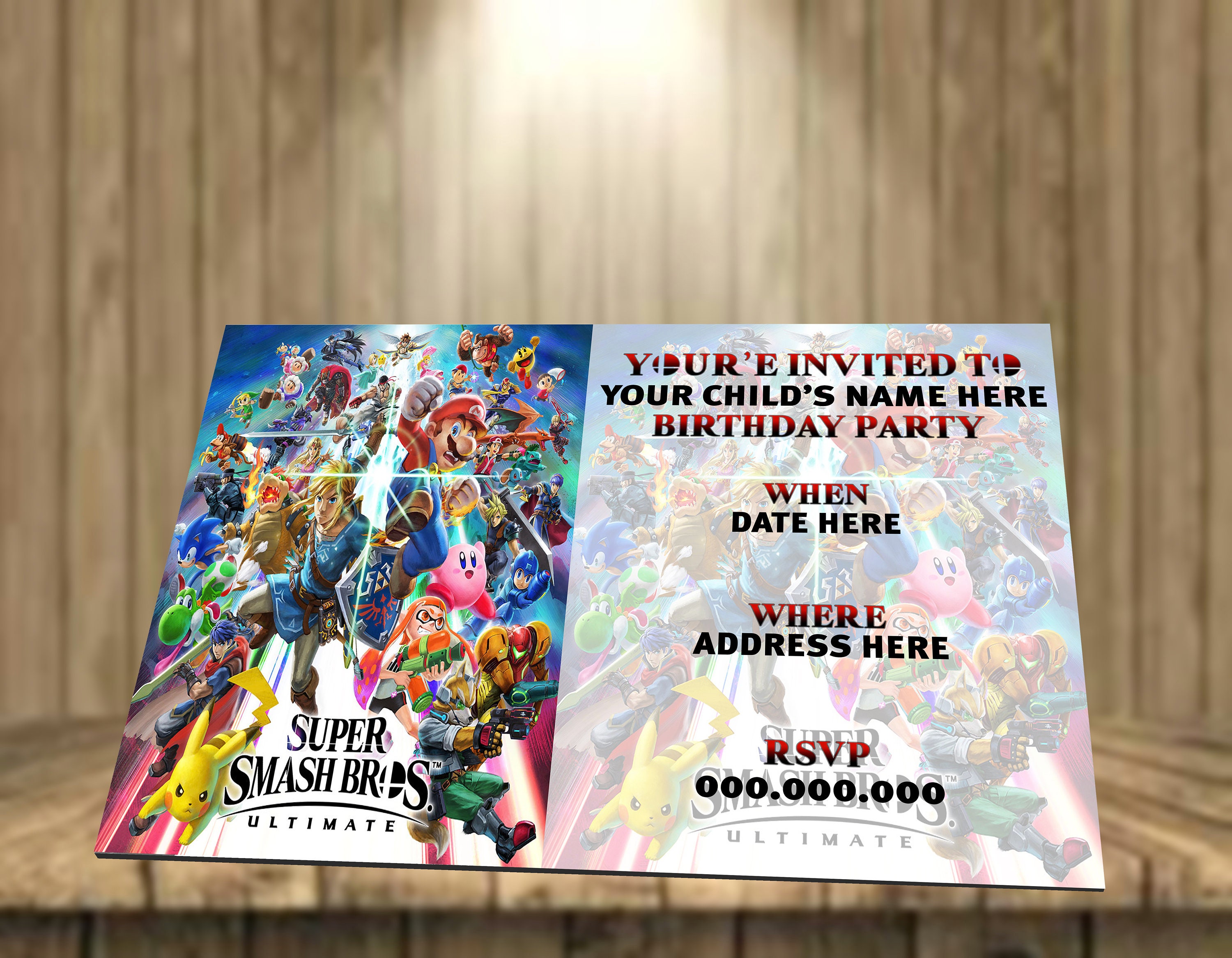 Super Smash Bros Ultimate Customized Digital Party Invitation Card - Etsy