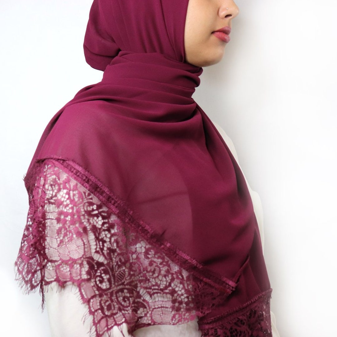 Chiffon Hijab / Lace Hijab / Lace Scarf / Chiffon Head Scarf / Shawl ...