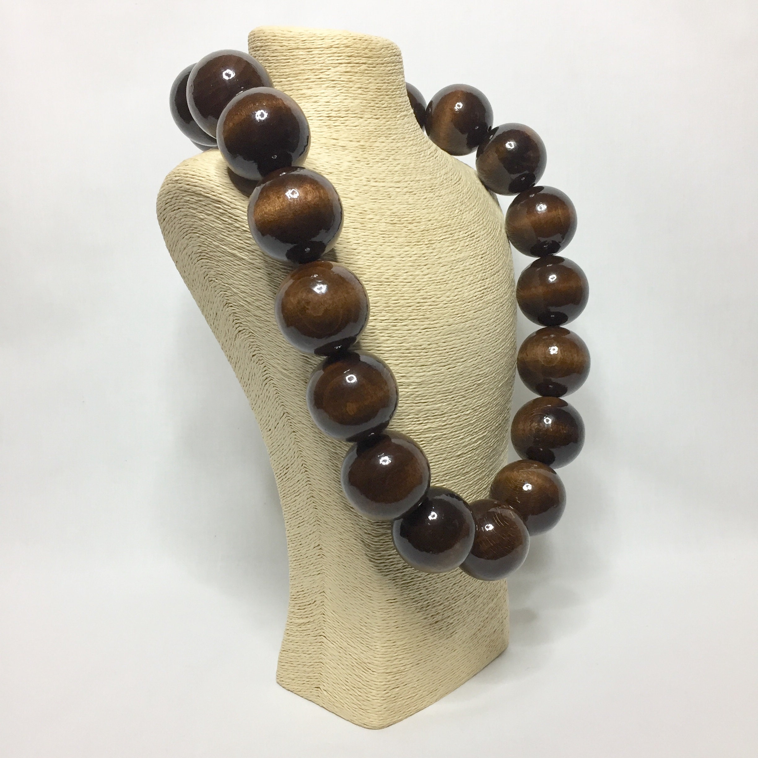 THE AKUMA. 40mm Beaded Necklace Brown Gloss | Etsy