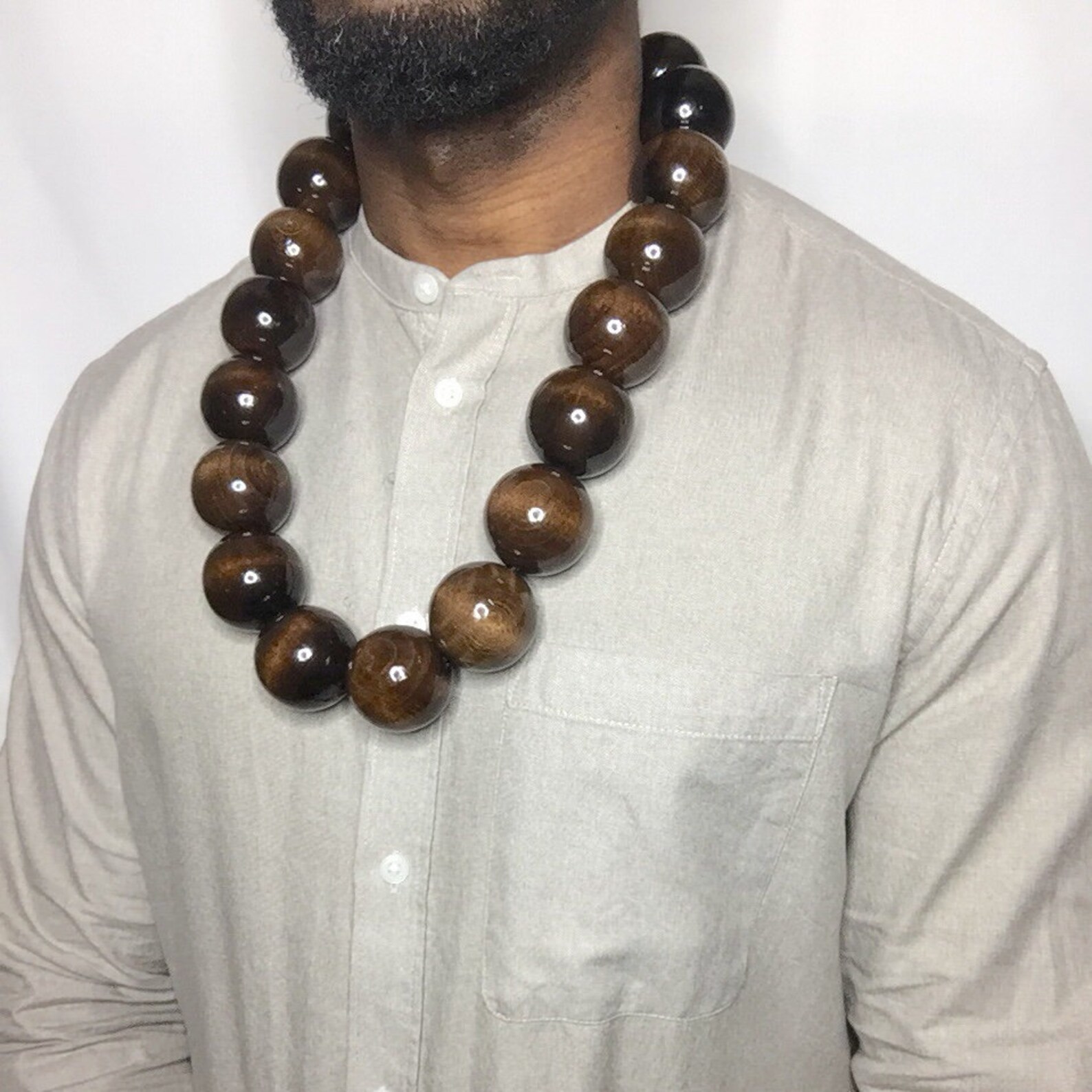 THE AKUMA. 40mm Beaded Necklace Brown Gloss - Etsy