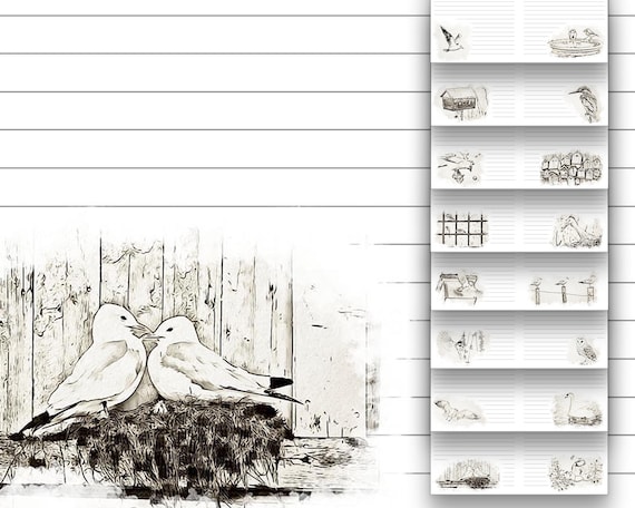 Lined Birds Writing Paper Printable Set Junk Journal Insert | Etsy