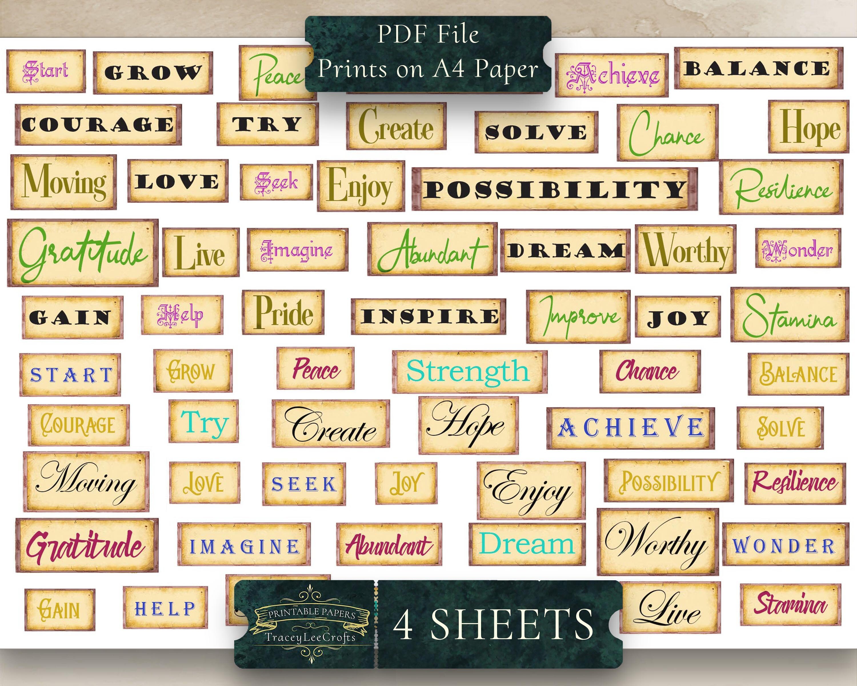 Printable Art Journaling Words, Junk Journal Text Stickers, Quotes ...