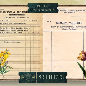 DIY Printable Vintage Floral Invoice Receipt Ephemera Junk Journal ...