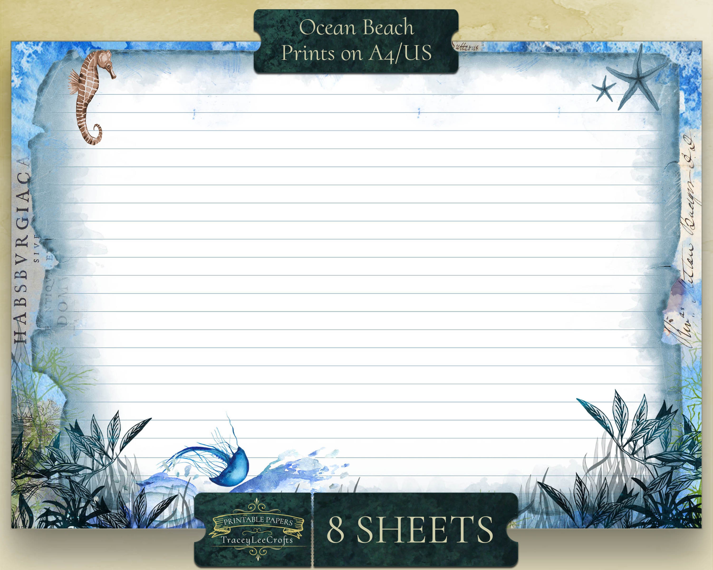 Printable Ocean Beach Junk Journal DIY Kit, Lined Writing Paper PDF ...