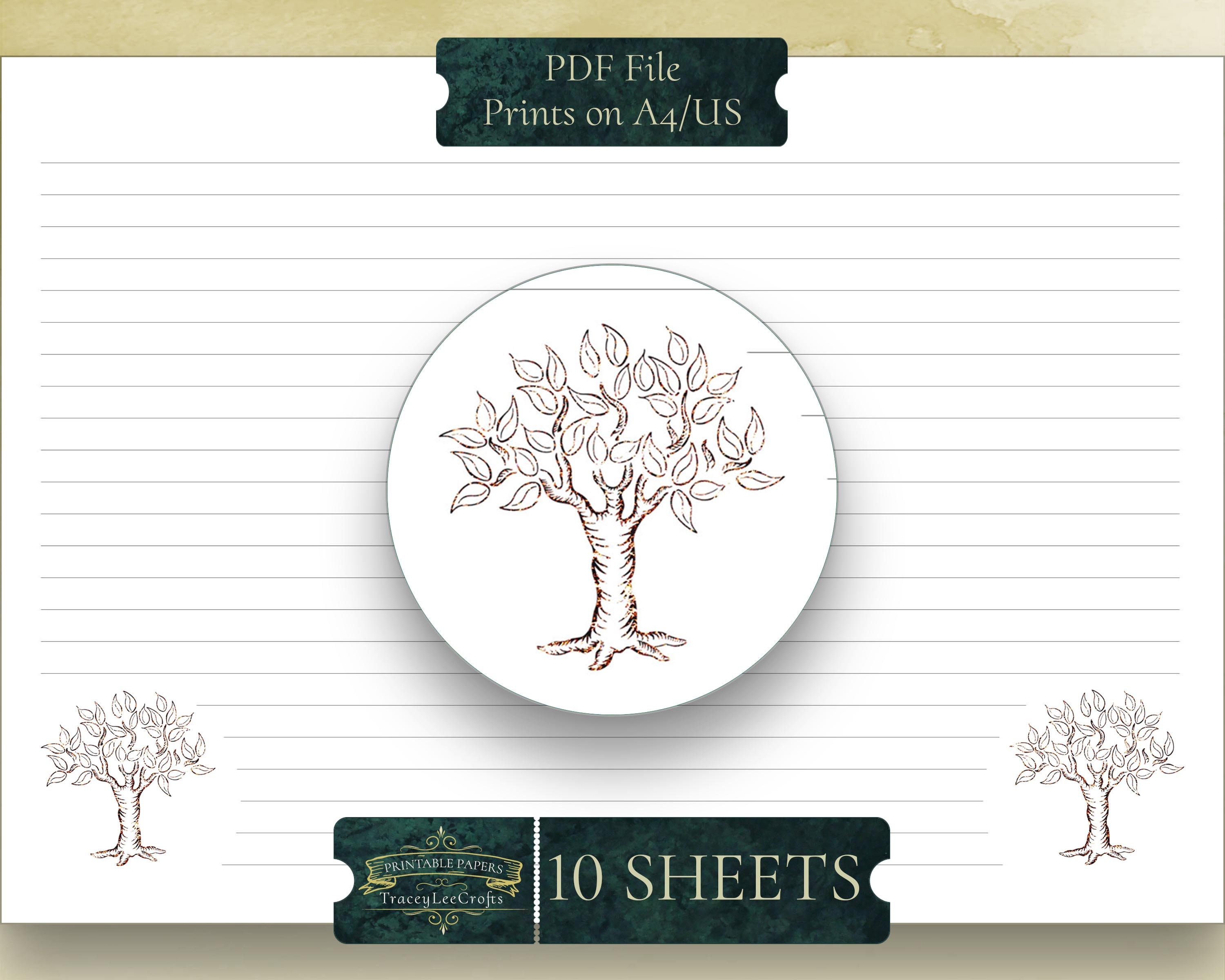 Printable Earthy Elements Lined Journal Pages Set Floral Tree | Etsy