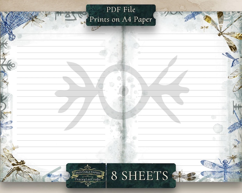 DIY Lined Dragonfly Journal Printable Kit Digital Diary Paper ...